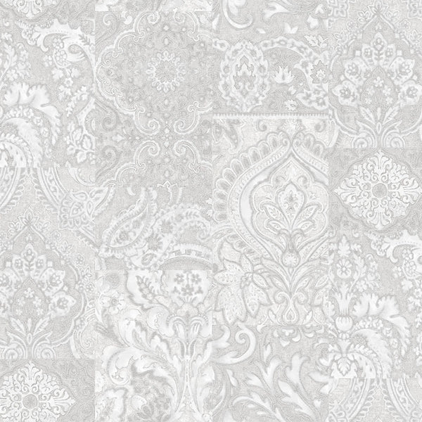 White Elegant Patchwork Deep Embossed Wallpaper, 3D Textured Luxury Damask Wallcovering ...