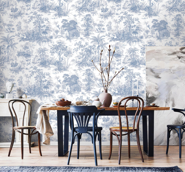 Patterned Blue Embossed Wallpaper, Textured Wallpaper,Natural Wallpaper ...