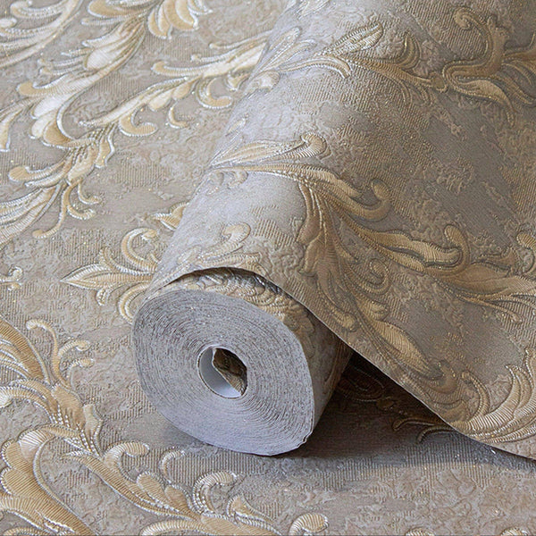 Damask Deep Embossed Wallpaper, Tan, Gold Luxury 3D Non-Pasted Wallcov ...
