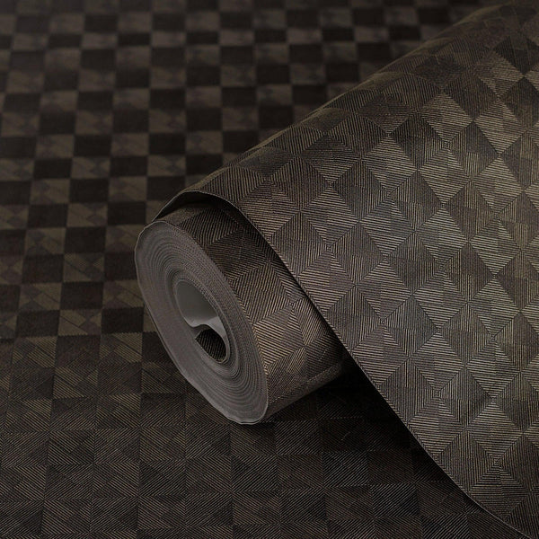 Dark Tan Solid Color Square Pattern Wallpaper, 3D Embossed Glossy Slee ...