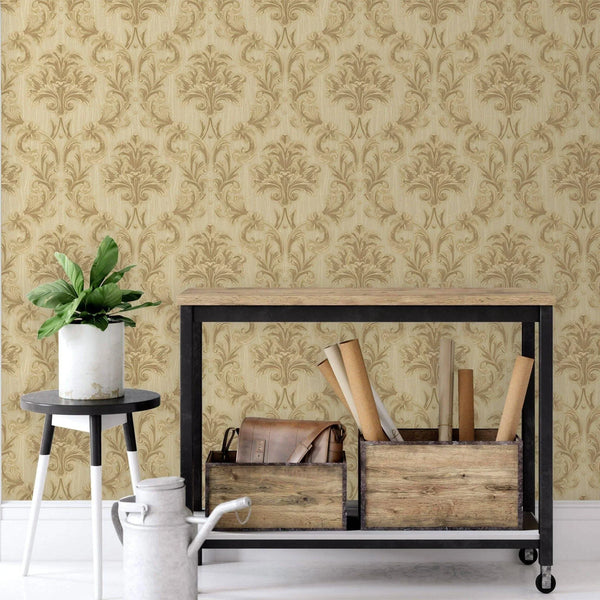 Elegant Damask Embossed Wallpaper, Beige 3D Textured Wallcovering, Tra ...
