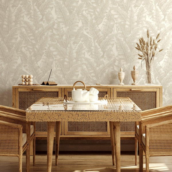 Luxury Leaf Pattern Wallpaper, Cream Embossed Botanical Tropical Exotic ...