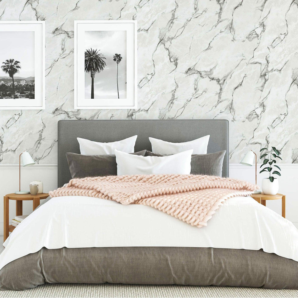 Luxury Marble Pattern Wallpaper, 3D Embossed Textured White, Gray Stone ...