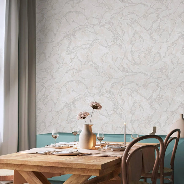 Modern Veined Texture Metallic Wallpaper, White, Silver Modern 3D Embo ...