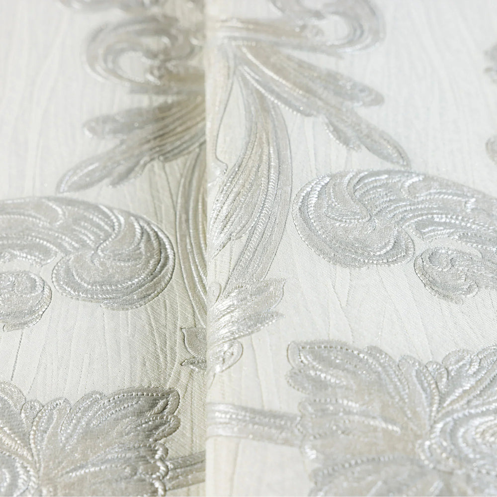Oriental Damask Deep Embossed Wallpaper, White 3D Textured Wallcovering ...